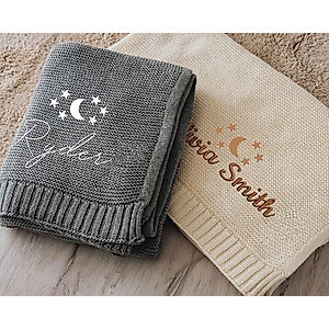 Personalized Girls Knit Embroidered Baby Blankets with Name, Cozy Soft Cotton Stroller Blanket, Custom Knit Embroidered Baby Comforter, Personalized Newborn Essentials Must Haves