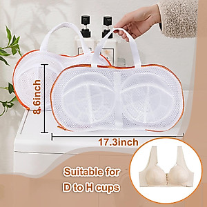 3Pcs Bra Washing Bag for Laundry, Upgraded Large 3D Bracket Mesh Bra Laundry Bags Bra Washer Protector for Laundry Delicates Lingerie Brassiere Wash Bags for Washing Machine (Orange, D to H Cups)