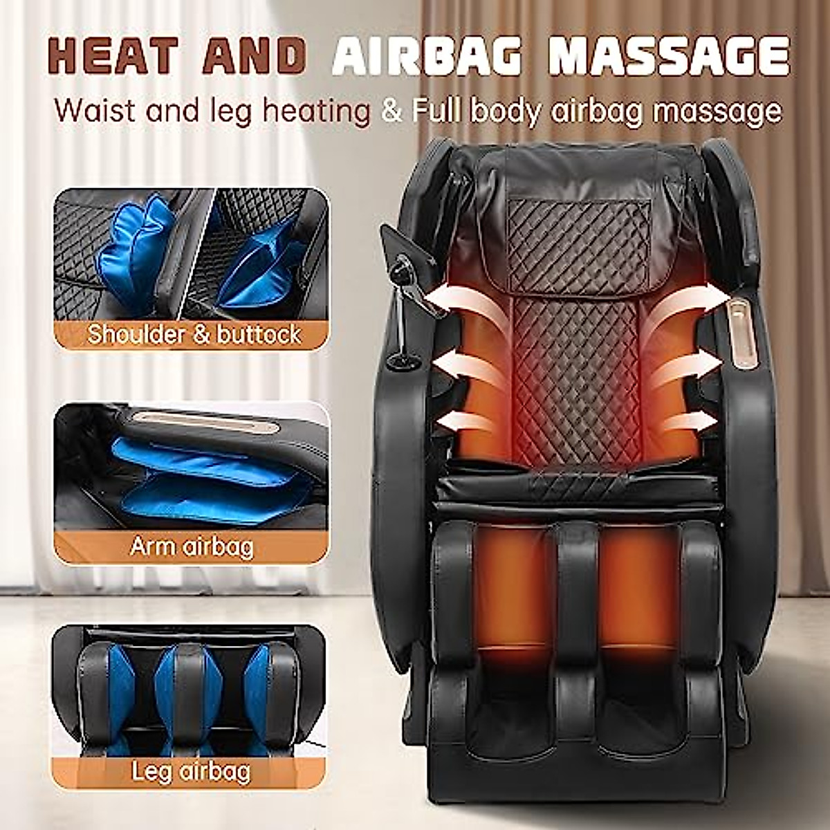 2023 Massage Chair Recliner, Zero Gravity Full Body Massage Chair with Airbags, Heating, Bluetooth Speaker and Foot Rollers (Black)