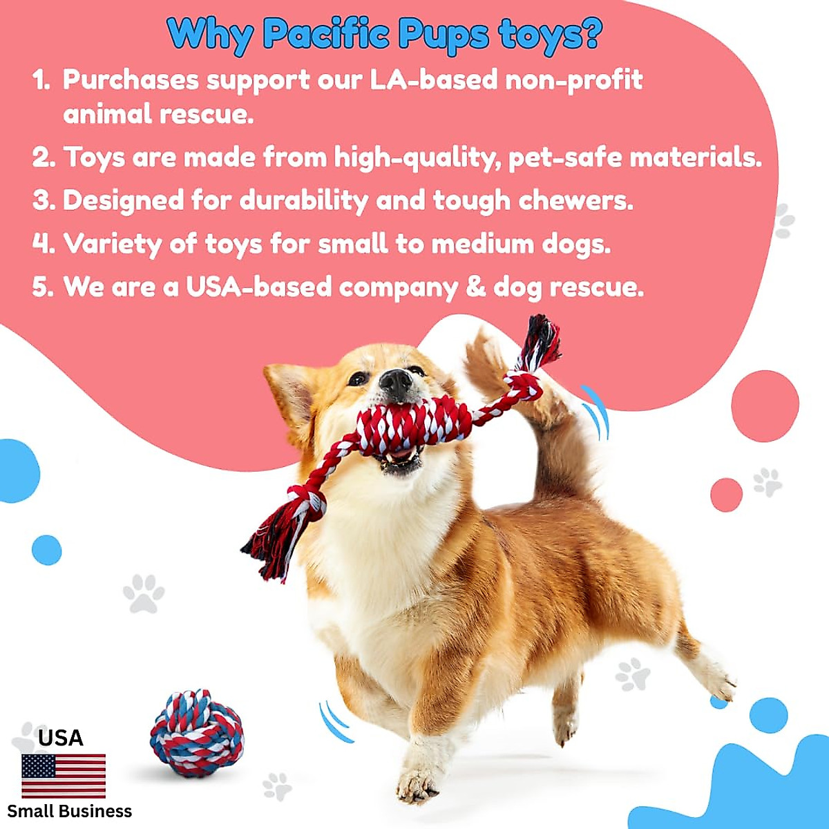 Pacific Pups Products for Dogs - Dog Toys for Aggressive Chewers, 11 Heavy Duty Dog Chew Toys for Aggressive Chewers, Cotton Puppy Chew Toys for Teething, Dogs Toys, Benefits Non-Profit Dog Rescue