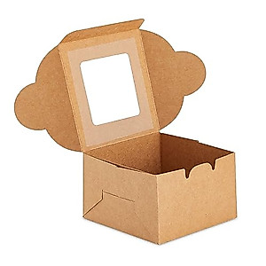 50 Pack 4x4x2 Dessert Boxes with Window, Bulk Bakery Containers for Cookies, Mini Pies, Cupcakes (Kraft Paper)