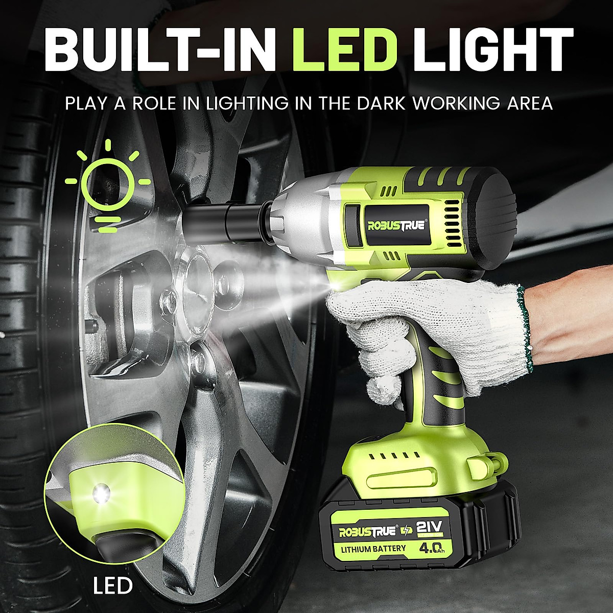 Robustrue Cordless Impact Wrench, 590Ft-lbs (800N.m) Brushless 1/2 inch Impact Wrench, 2500RPM Max Torque Impact Gun, 2x 4.0Ah Battery, Charger, 4 Sockets, Electric Impact Wrench for Car Truck RV