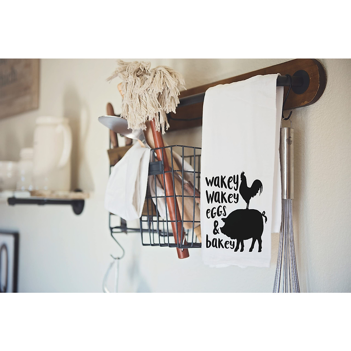 Handmade Funny Kitchen Towel - 100% Cotton Hand Towel Wakey Wakey Eggs and Bakey - 28x28 Inch Perfect for Chef Housewarming Christmas Mother’s Day Birthday Gift (Wakey Wakey Eggs and Bakey)