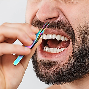 Honoson 6 Pieces Pointed Tweezers Ingrown Hair Precision Needle Point Tip Tweezers Stainless Steel for Nose Facial Hair Eyebrow Blackhead Remover(Rainbow Color)