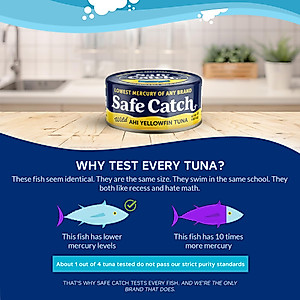 Safe Catch Wild Ahi Yellowfin Tuna Fish Canned, Wild Caught, Lowest Mercury, Lean Protein, Omega 3, Gluten-Free, Kosher, Pack of 6