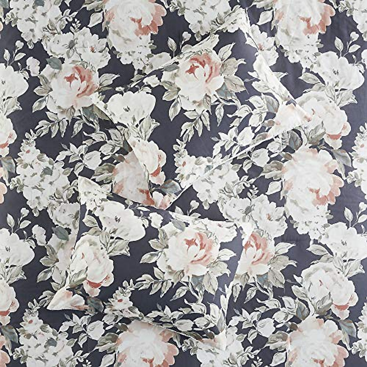 Madison Park 100% Cotton Comforter Set - Feminine Design Colorful Floral Print, All Season Down Alternative Bedding Layer and Matching Shams, California King (104 in x 92 in), Mavis, Dark Blue 8 Piece
