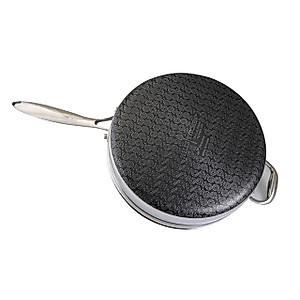 Hell's Kitchen Hybrid 4 Qt Sauté Pan and lid, Tri-Clad Stainless Steel and Nonstick Ceramic, PFAS Free, no PFOA, PTFE, or Teflon, Non Toxic Cookware, Metal Utensil Safe, All Cooktops and Oven Safe