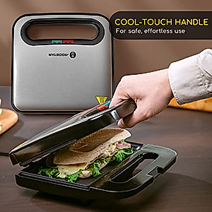 Aigostar Sandwich Maker, Non-Stick Panini Press Sandwich Maker Breakfast Grilled Cheese Maker, Stainless Steel Tostadora de Pan