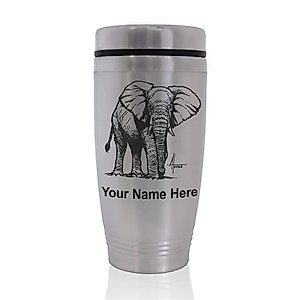 SkunkWerkz Commuter Travel Mug, African Elephant, Personalized Engraving Included