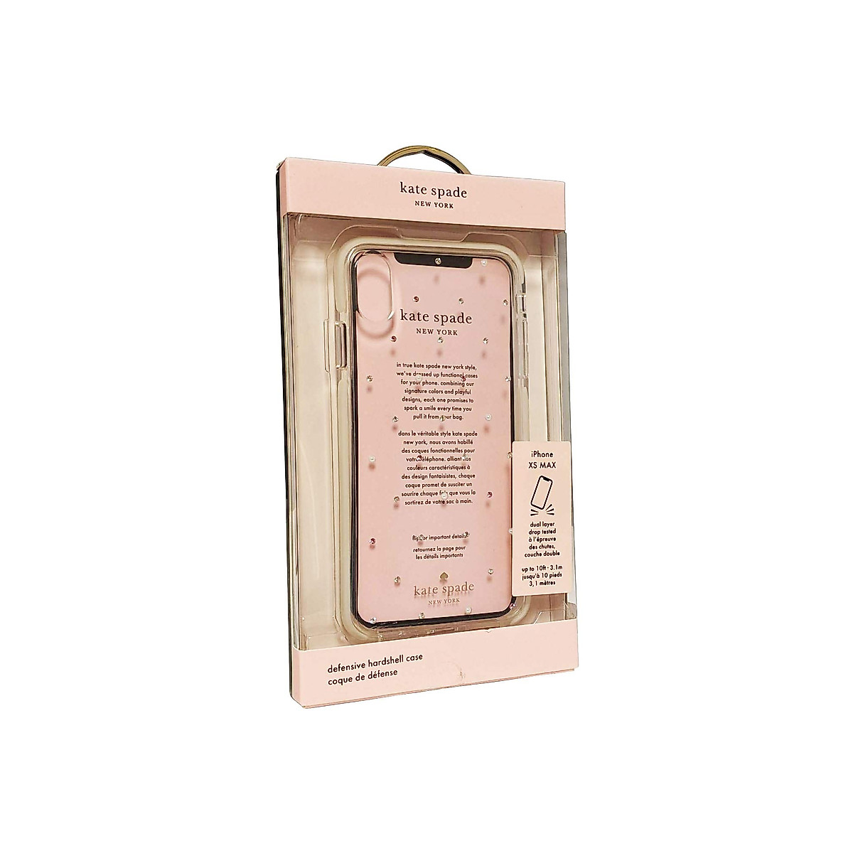 Kate Spade Defensive Hardshell Case for Apple iPhone XS Max - Plastic, Slim Fit, Clear/Pin Dot Gems (KSIPH-106-PDGPC)