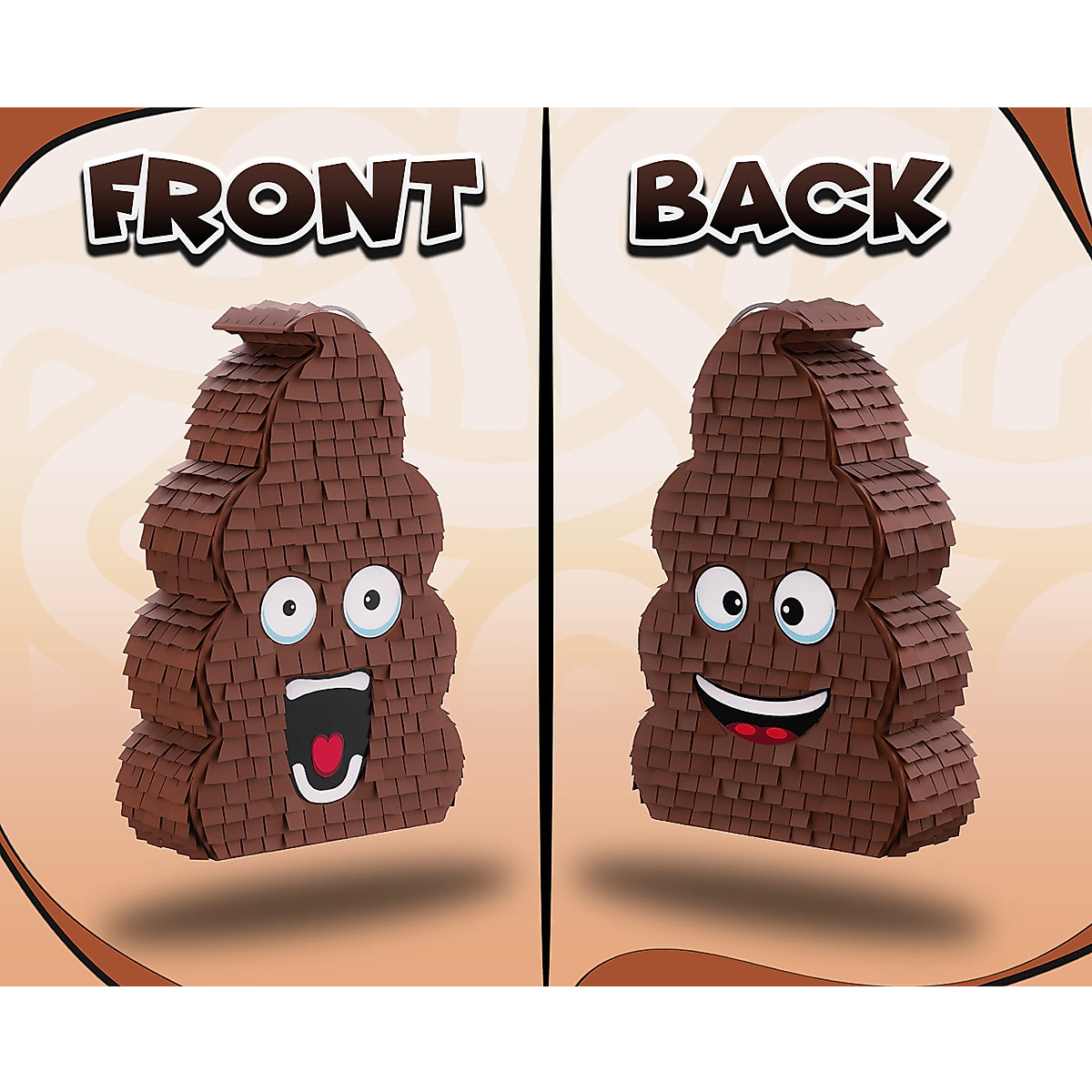 Funny Poop Piñata 4-Piece Set perfect for Birthday Parties, Decorations, Emoticon Parties, Fun shape, Great Party Addition for kids, teens, and adults (17”X10”) durable!