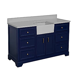 Kitchen Bath Collection Zelda 60-inch Single Farmhouse Vanity (Quartz/Royal Blue): Includes Royal Blue Cabinet with Stunning Quartz Countertop and White Ceramic Farmhouse Apron Sink