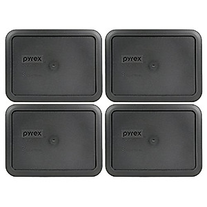 Pyrex 7210-PC Rectangle 3 Cup Charcoal Grey Plastic Storage Lid, Made in USA - 4 Pack