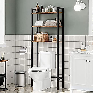 HOOBRO Over The Toilet Storage, 3-Tier Industrial Over Toilet Bathroom Organizer, Bathroom Shelves Over Toilet with Adjustable Feet, Easy to Assembly, Rustic Brown BF41TS01