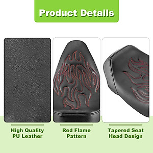 Mofun Solo Driver Seat Compatible with Harley Touring Street Road Electra Glide Road King Bagger Dresser 2008-2023, Red Flame