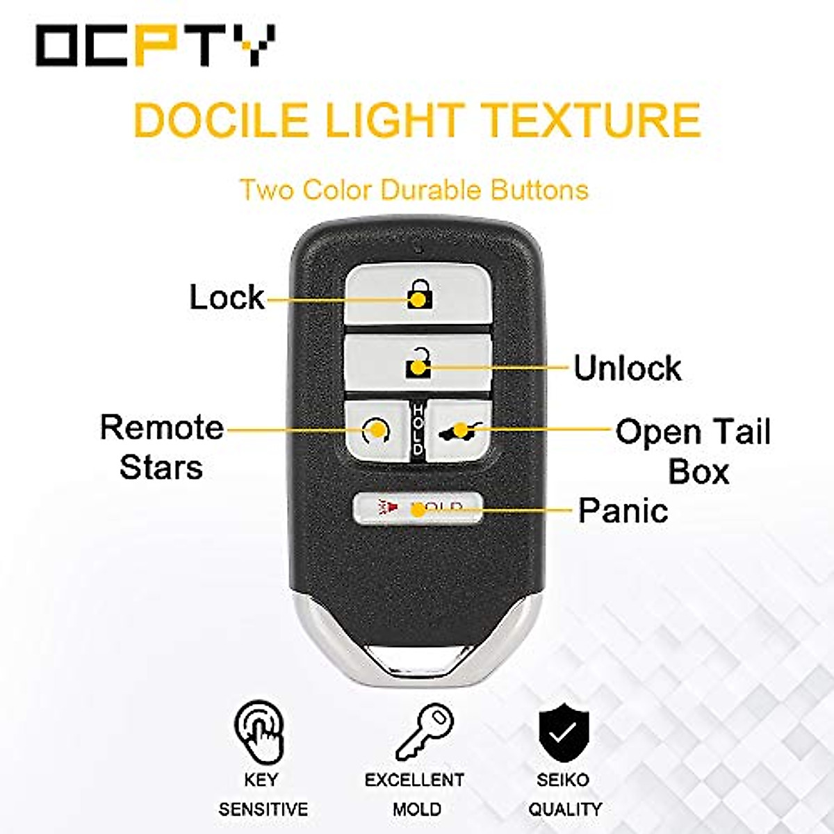OCPTY 2 PCS Uncut Keyless Entry Remote Control Key Fob for 2016-2020 for Honda for Civic for Honda for CR-V for Honda for Pilot KR5V2X V44 433.92 7812D-V2X A2C98317400 5 Buttons