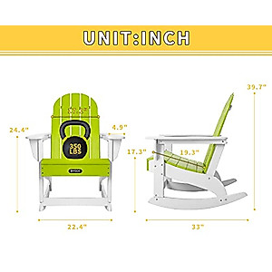 BIVODA Rocking Chair Outdoor,Adirondack Rocker Chair,HDPE Patio Rocking Chair,High Back Porch Rocker,Wide Rocking Chair for Balcony, Backyard and Living Room,350lbs Weight Capacity