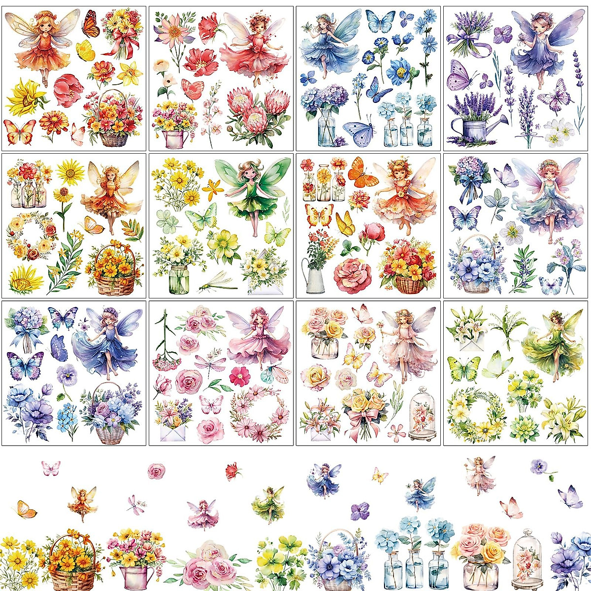gisgfim 12 Sheets Rub on Transfers for Crafts and Furniture Fairy Rub on Transfers Stickers Fairy Flower Rub on Decals Decor for Spring Home Office Paper Wood DIY Craft, 5.9 x 5.9 Inch