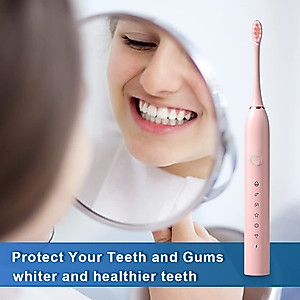 HAXAYOLO Rechargeable Electric Toothbrush , Waterproof Whitening Electric Tooth Brushes with 8 Brush Heads for Adults and Kids, Whitening Toothbrush with 6 Cleaning Modes and Smart Timer(Pink)