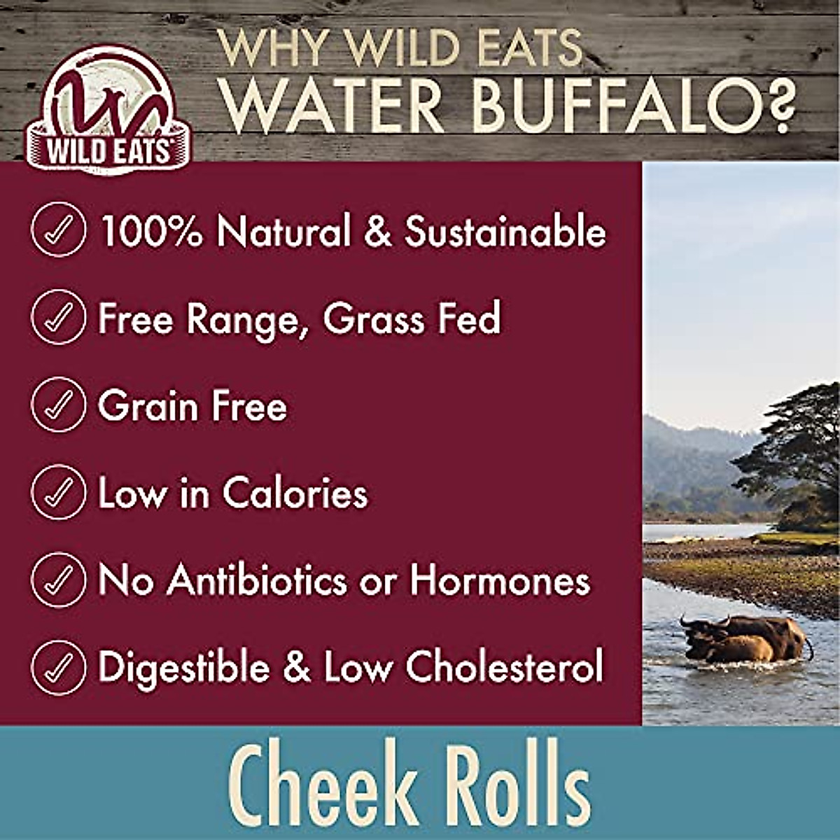 Wild Eats Water Buffalo Retriever Style Cheek Roll Dog Chews-5 Pack (Long Lasting Dog Chews, Dog Treats, Dog Bones for Aggressive Chewers & Dog Bones for Large Dogs) Great Substitute Pig Ears for Dogs