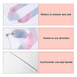 2pcs Dance Ribbons, 2m Kids Long Gymnastics Ribbon Twirling Ribbons Dancing Ribbon Streamers for Artistic Dance Training Party, with Ribbon Dancer Wand (Pink + Sparkling)