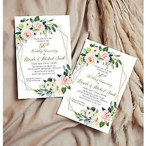 All Ewired Up Anniversary Invitations and Envelopes, Blush Pale Pink Floral Invites with Greenery, Elegant and Modern Bridal Shower Invites, 50th 25th 60th Personalized