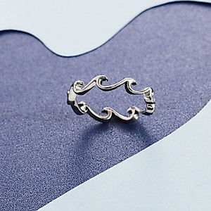 Aloha Jewelry Sterling Silver Hawaiian Inifinty Ocean Wave Stackable Ring Wedding Eternity Band (Sterling, 7)