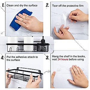 Shower Shelf for Inside Shower Adhesive Shower Caddy Soap Holders and Hooks No Drilling Shelves Bathroom Storage, Stainless Steel Organizer Wall Mount Toilet Storage Accessories Rustproof 4 sets