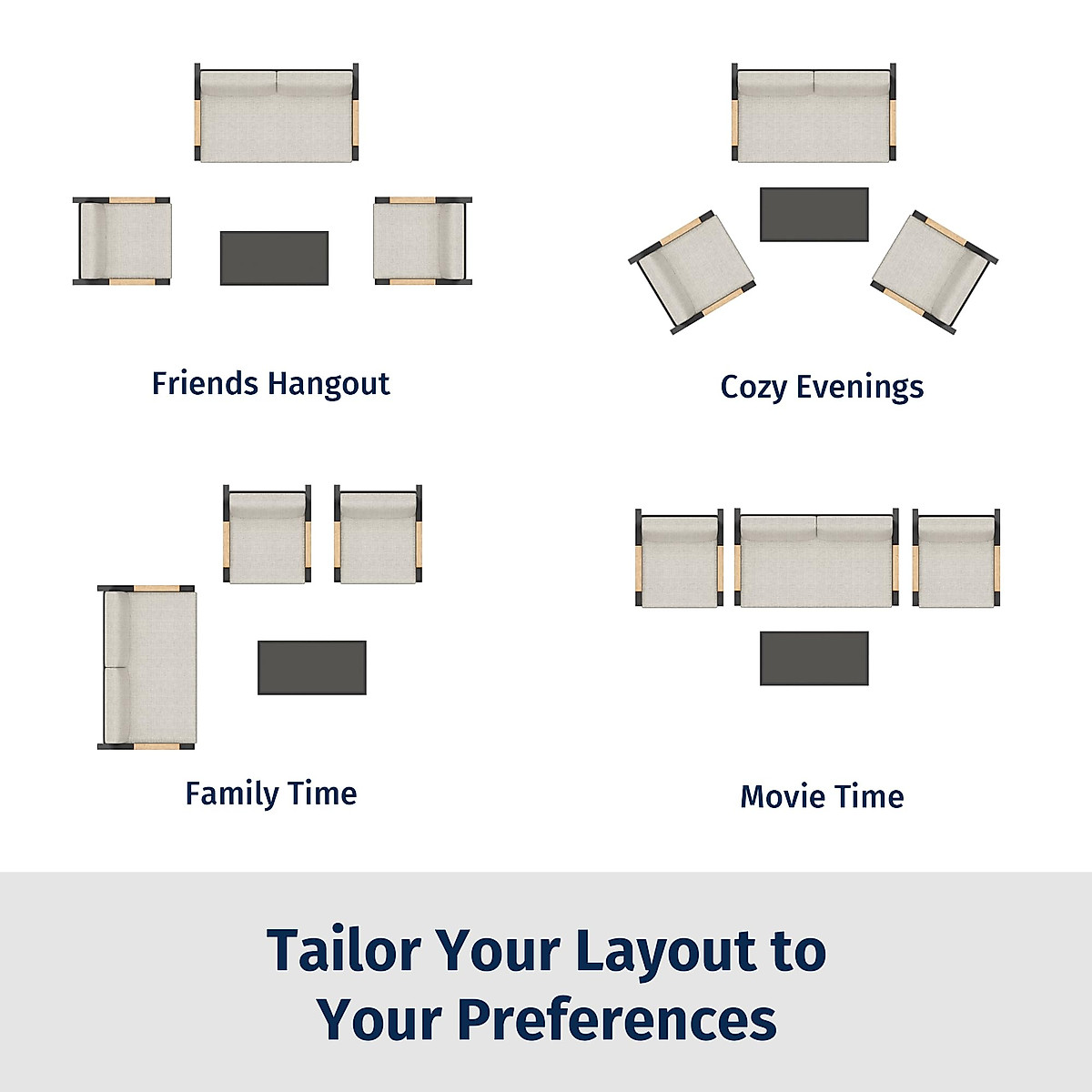 EAST OAK 4-Piece Patio Furniture Set, Outdoor Patio Set, 4.7inch Removable & Washable Deep Seating Cushion, 2024 Upgrade Outside Conversation Sets, Dark Grey & Griege