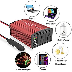 Pro Chaser 400W Power Inverters for Vehicles - DC 12v to 110v AC Car Inverter Converter, 6.2A Dual USB Charging Ports, Dual AC Adapter for Air Compressor Laptops