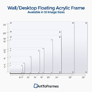 ArtToFrames Floating Acrylic Frame for Pictures Up to 16x20 inches (Full Frame is 20x24) with Chrome Standoff Wall Mount Hardware, Acrylic-109-16x20-69