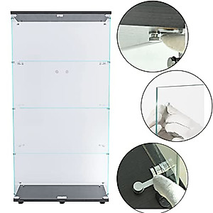 Zacis Modern 4-Tier Two-Door Glass Display Cabinet Shelves with Door Floor Standing Curio Glass Countertop Display Bookshelf for Living Room Bedroom Office