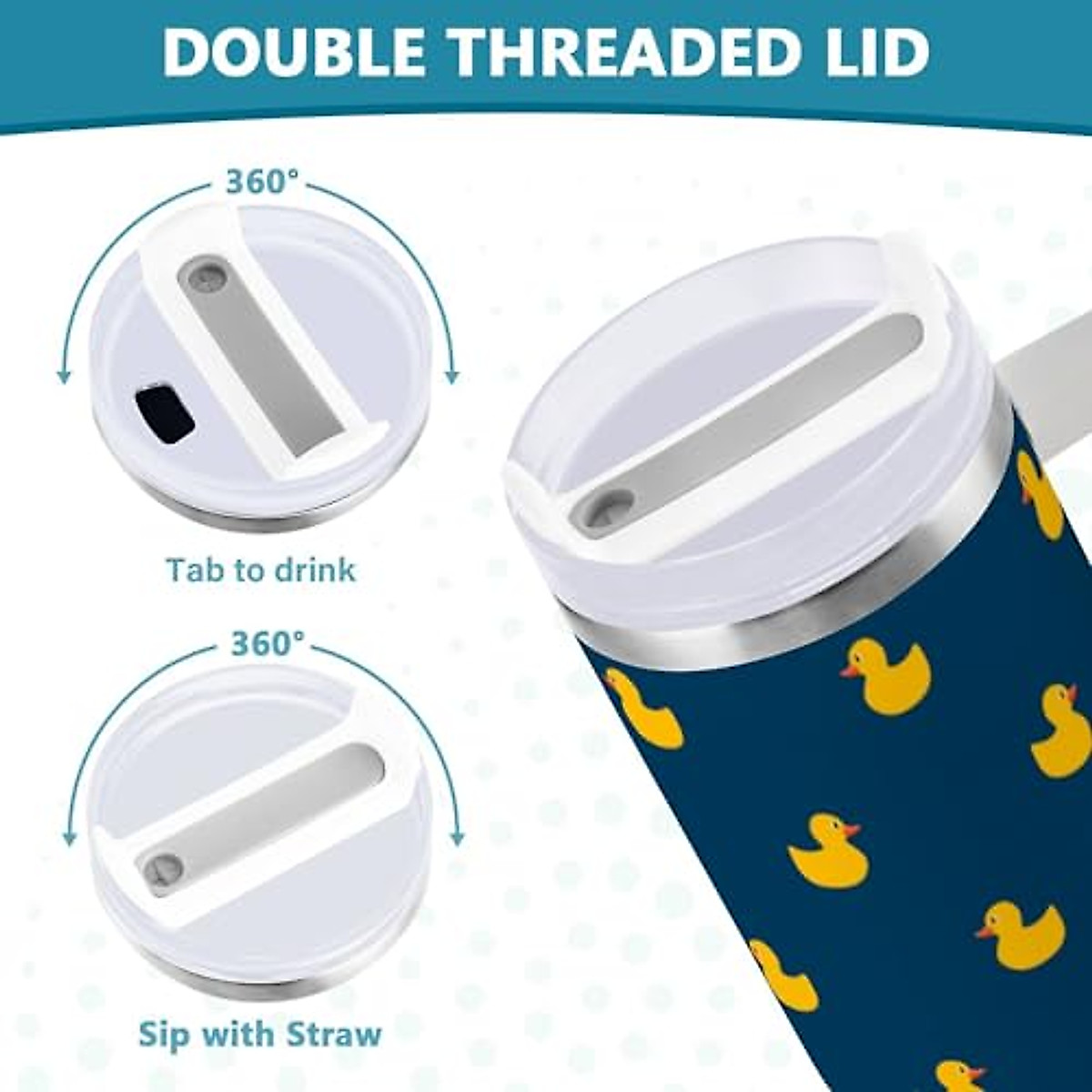 MCHIVER Blue Yellow Ducks 30 oz Tumbler with Handle and Straw Stainless Steel Vacuum Water Bottle Leak-proof Travel Coffee Mug Insulated Tumbler for Hot Cold Beverages