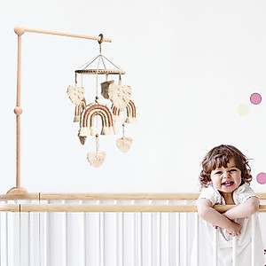 ELYESE Crib Mobile for Girls, Rainbow Baby Mobile, Handmade Mobile for Crib, Macrame Baby Mobile for Crib, Boho Baby Crib Mobile, Natural Crib Mobile (Pink)