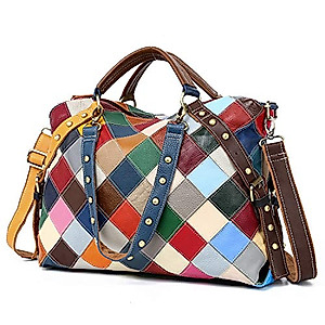 Eysee Tote handbag women Genuine Leather large capacity Multicolor for work, daily life and shopping (Multicolor 1)