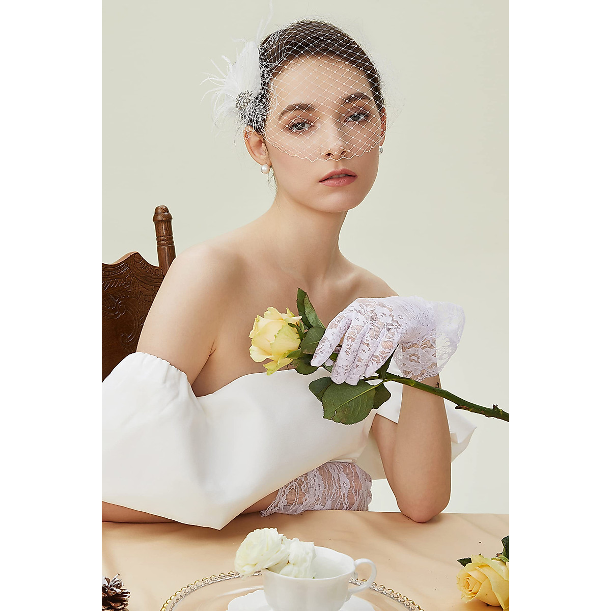 BABEYOND Veil Fascinator Hat for Women Feather Fascinators Hair Clip with Removable Veil Tea Party Hat Bridal Wedding