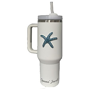 THE QUEENS' JEWELS Blue Starfish Jeweled 40 oz. Tumbler - Unique Gift for Women, Birthday, Cute, Fun, Not Painted, Decorated, Bling, Bedazzled, Rhinestone
