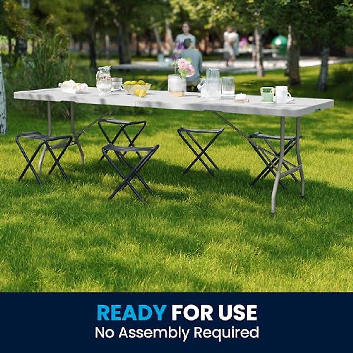 Flash Furniture Kathryn 8' Rectangular Plastic Folding Event Table with Carrying Handle, Bi-Fold Portable Banquet Table for Indoor/Outdoor Events, Granite White, 30"W x 96"L