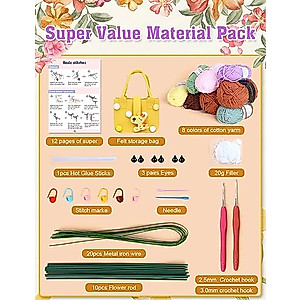 yazi Flower Crochet Kit for Beginners-5 Pack Hanging Potted Plants Crochet Starter Kit with Video, Learn to Crochet Rose Lavender Daisy Heart Cactus Pot for Adults,DIY Knitting Supplies