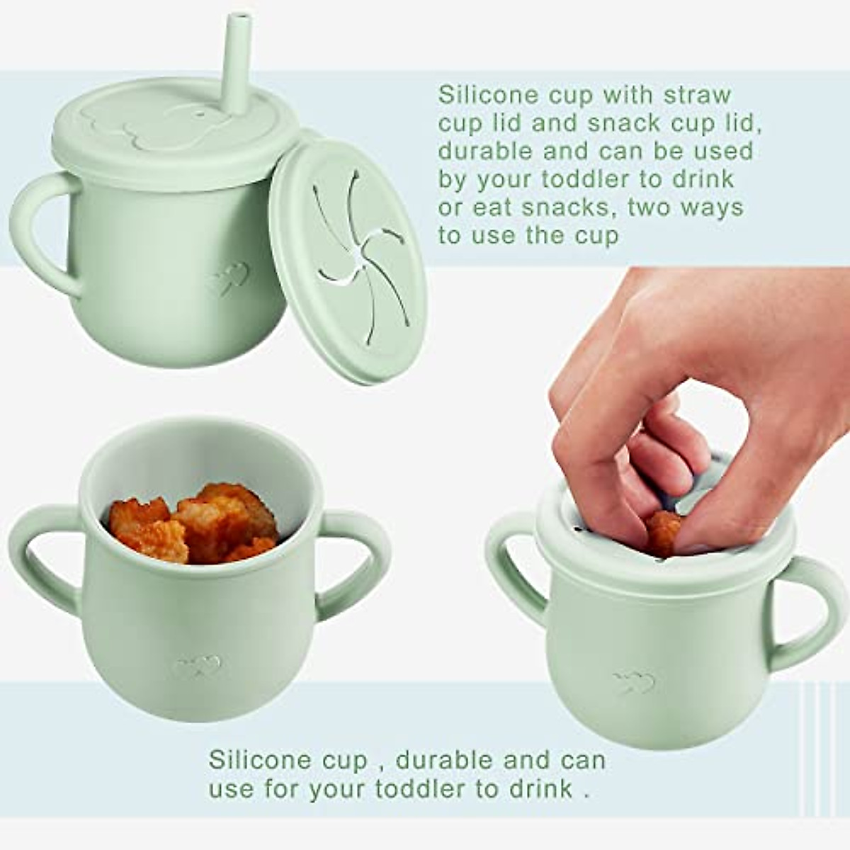 3 Sets Baby Led Weaning Supplies, Silicone Baby Feeding Set with Divided Plate Adjustable Bib Suction Bowl with Lid Snack Cup Soft Spoon Fork, Self Eating Utensil (Light Blue, Light Green, Light Gray)