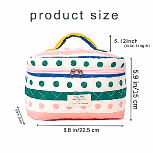 Cotton Quilted Makeup Bag Cut Cosmetic Pouch Large Capacity Flap Handheld Travel Cosmetic Bag Kawaii Coquette Aesthetic Floral Toiletry Bag for Women (Colourful Dots)