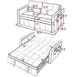 JEEOHEY Sleeper Sofa Couch w/Pull Out Bed, 55.5" New Upgraded Tufted Velvet Convertible Sleeper Sofa Bed, Small Love seat Sofa Bed w/ 2 Pillows for Small Space, Living Room, Apartment, Black