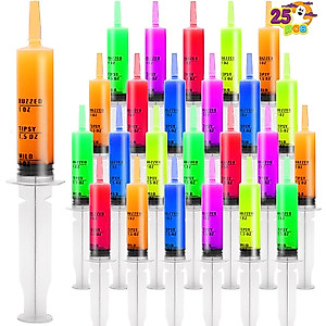 JOYIN Pack of 25 Plastic Syringes 60ml 2 oz Easy-Grip Caps Reusable Container Tubes with Individually Wrapped & Caps