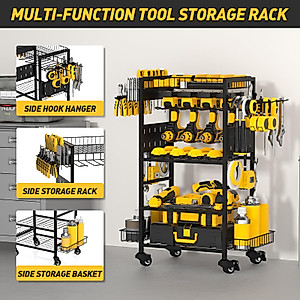 Mefirt Power Tool Organizer Cart, Heavy Duty 5 Tier Rolling Tool Cart on Wheels, Garage Floor Standing Rolling Storage Cart with Drill Set Rack, Mechanic Utility Cart for Workbench & Outdoors Working