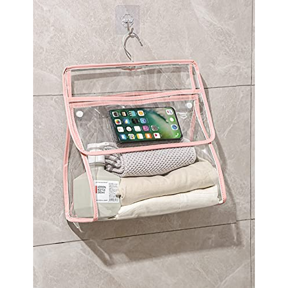 Hiroyuki with Metal Hook And Sticky Hook Shower Touch Screen Design Caddy Basket for College Dorm Room Essentials, Hanging Portable Tote Bag Toiletry for Bathroom Accessories(pink)