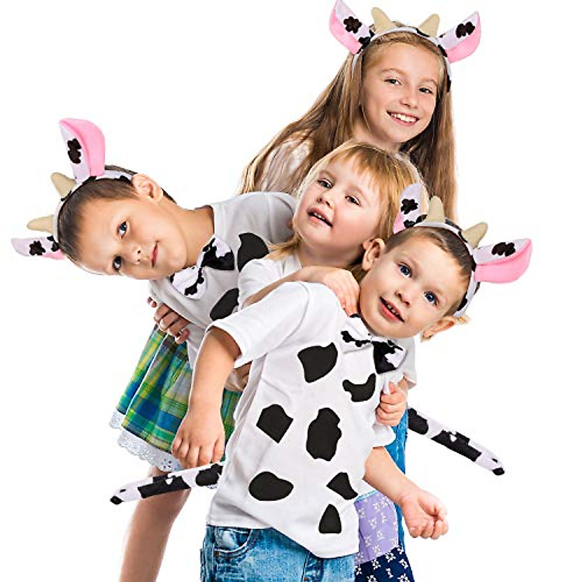 WILLBOND 5 Sheets Cow Felt Pads Adhesive Felt Circles with 1 Set Halloween Cow Ear Headband, Bow Tie and Cow Tail for Halloween DIY Costume, Over 6 Years