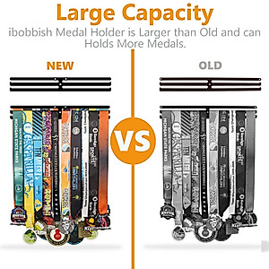 iBobbish Sports Marathon Medal Display hanger Holder Racks Frame in matt black surface Wall Mount Over 40 Medals Upgraded 3 lines with 3 screws Easy to Install Easy to use