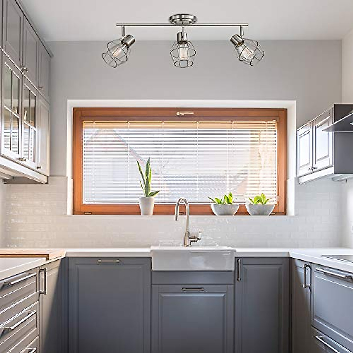 Globe Electric 59701 Cedrick 3-Light Track Lighting, Brushed Nickel, Vintage Edison Bulbs Included