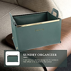 Cabilock Foldable Leather Storage Basket Desktop Sundries Box Cosmetics Storage Bin Vanity Tray Snack Case Vegetable Basket for Organizing Shelf Closet Cabinet Green
