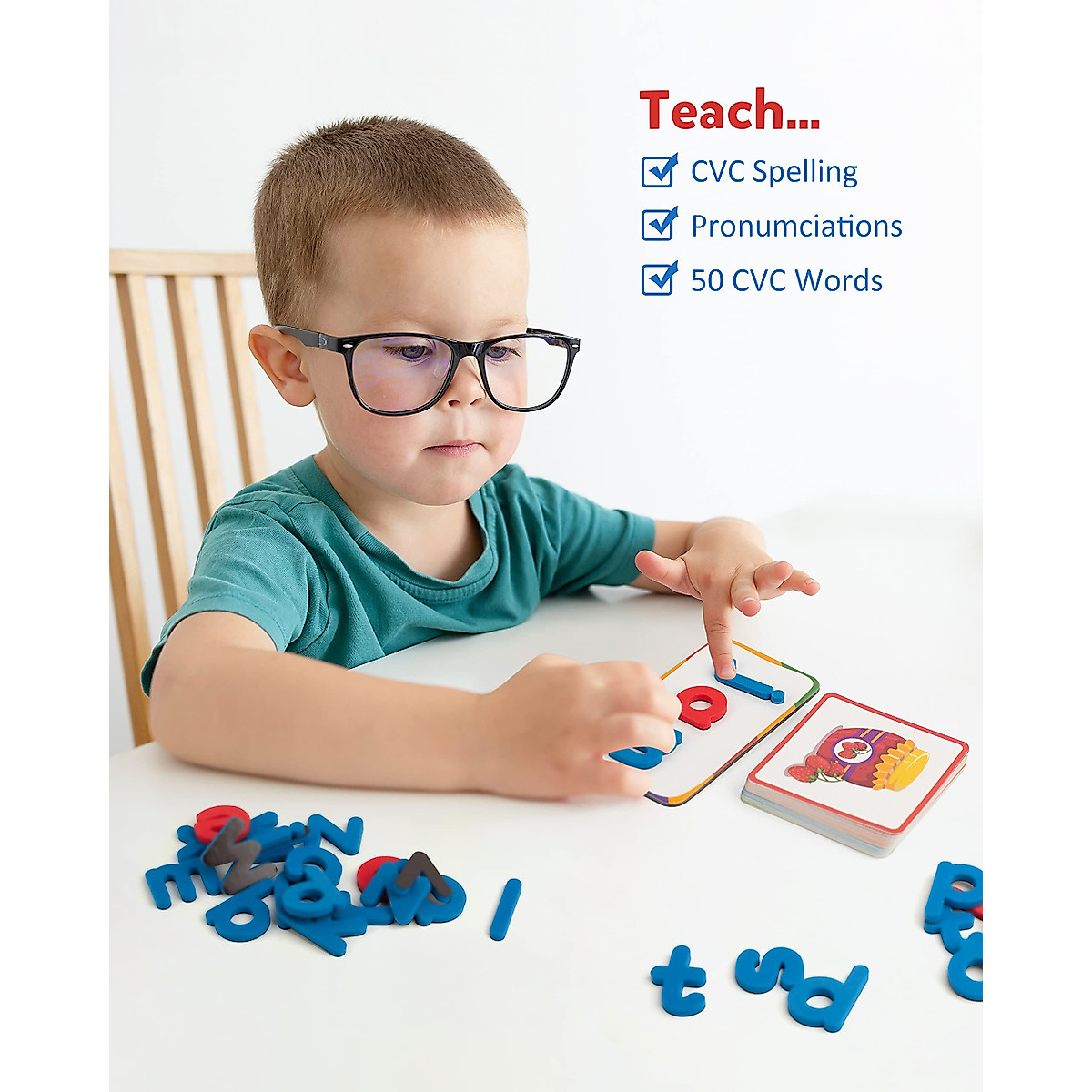 Coogam CVC Sight Words Magnetic Letters Flashcards, Short Vowel Spelling Game, Preschool Kids Learning Supplies, Montessori Educational Writing Reading Toy Gift for 3 4 5 Years Old